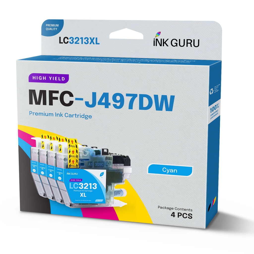 Compatible Brother 1 Set of 4 Cyan MFC-J497DW Ink Cartridges (LC3211/L ...